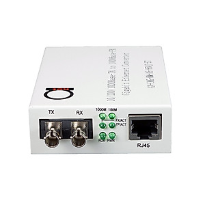 Multimode ST Gigabit Fiber Media Converter - Built-in ST Fiber Module 550 m (0.34 Miles) 850 nm - to UTP Cat5e 10/100/1000 RJ-45 – Auto Sensing Gigabit or Fast Ethernet - Jumbo Frame - LLF Support