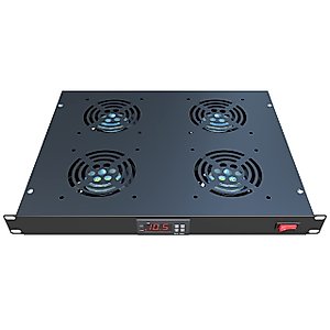 Rack Mount Fan - 4 Fans Server Cooling System - 1U 19" Rackmount Cabinet Panel w/Adjustable Temperature Control (Heat Monitor - Digital Display) Alarm Sensor (Overheat Air Flow Exhaust) Tupavco TP1701