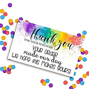 Your Order Made Our Day Watercolor Rainbow Thank You Customer Appreciation Package Inserts for Small Businesses, 100 2" X 3.5” Single Sided Insert Cards by AmandaCreation