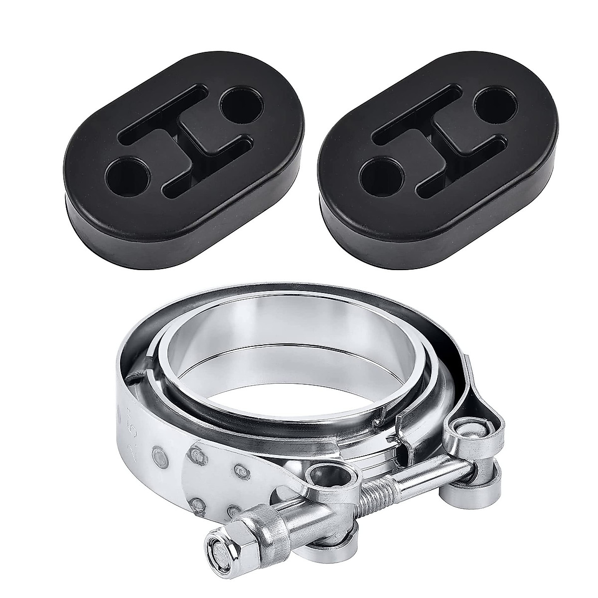 EVIL ENERGY 2" V Band Clamp with Flange Male Female Stainless Steel, Bundle with 2 Holes Exhaust Hanger Universal 2PCS