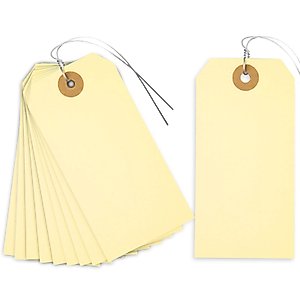 SallyFashion Blank Shipping Tags, 120 PCS 4 3/4 x 2 3/8 inches Manila Hang Tags with Wire Label Tags
