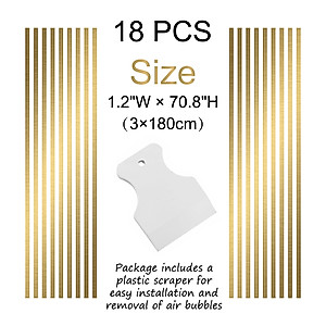 SHYJSHYJ Metalic Gold Large Vinyl Modern Line Wall Decals, Peel and Stick Removable Geometric Wall Stickers Bedroom Living Room Office Minimalist Accent Wall Art Decor