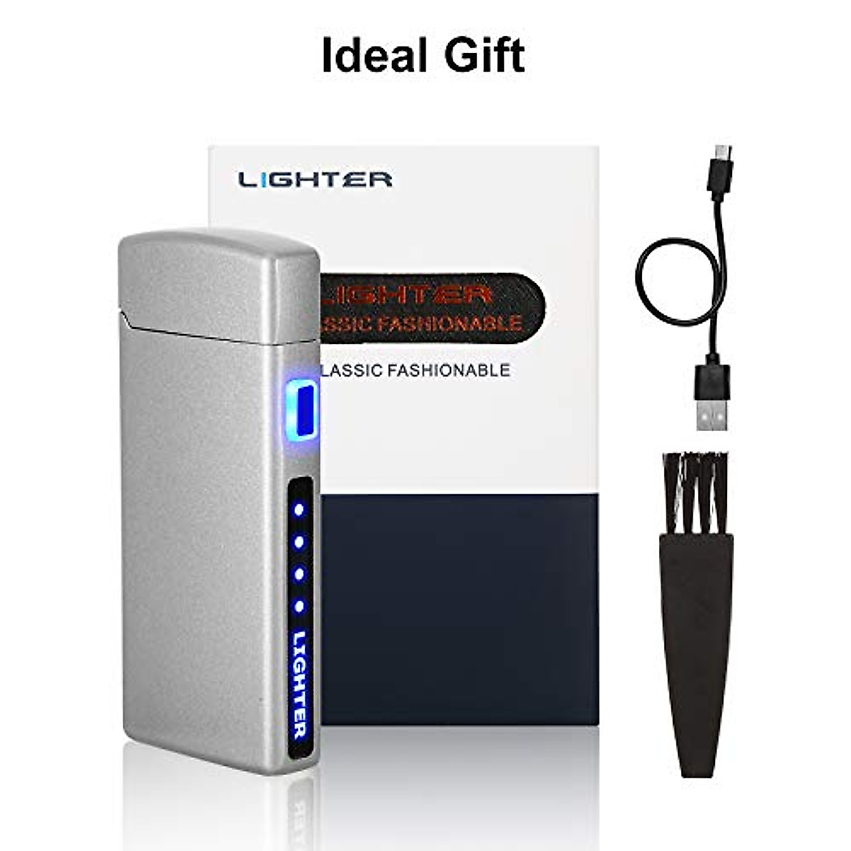 Lighter - Gunoze Electric Lighter Windproof Double ARC Plasma Lighter, USB Rechargeable Lighter with Battery Indicator for Fire, Candle, Outdoors, Adventure, Camping, Hiking