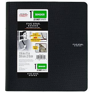 Five Star 1 Inch 3 Ring Binder, Plastic, Color Selected for You, 1 Count (26134)