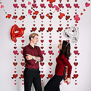 BEISHIDA 66 Ft Red Love Heart Garland Hanging Double Sided Glitter Metallic Paper Streamer Banner for Valentine's Day Decoration Anniversary Bachelorette Engagement Wedding Bridal Party 5 Packs