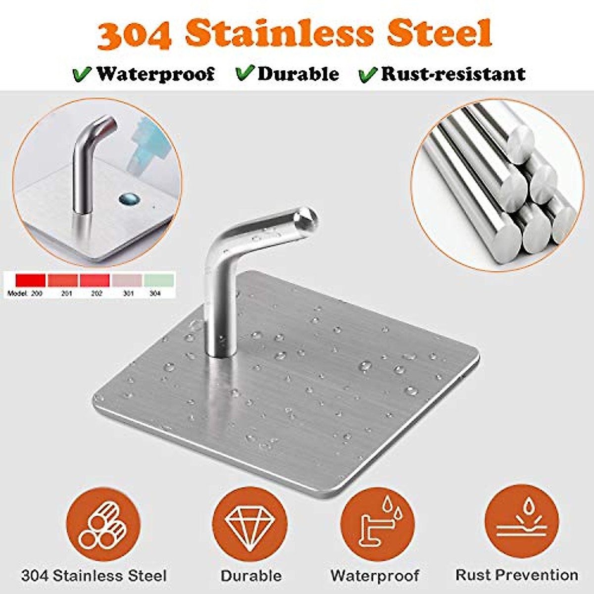 4 Packs Adhesive Hooks, Veriya Stainless Steel Self Adhesive Door Hook Wall Hanger, Heavy Duty Hanging Holder, Stick on Wall, Door, Bathroom Toilet Kitchen Office Closet Cabinet (Silver)