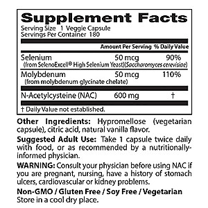 Doctor's Best Nac Detox Regulators with seleno excell, Non-GMO, Vegetarian, Gluten&Soy Free, 180 Veggie Caps, 180Count
