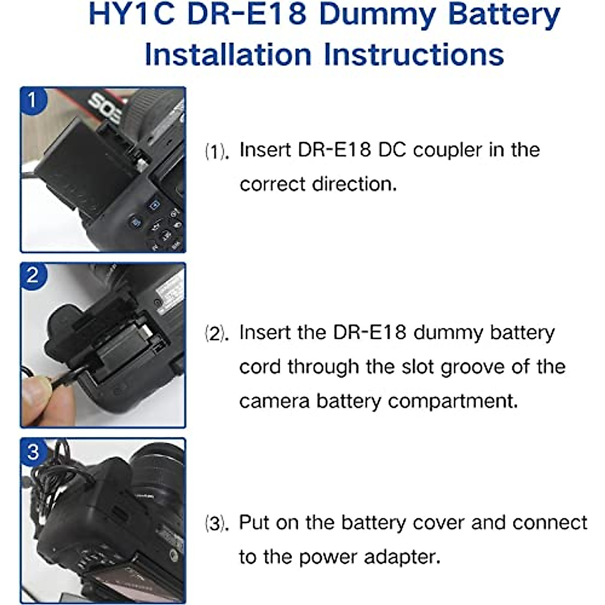 HY1C ACK-E18 AC Power Adapter LP-E17 Dummy Battery DR-E18 DC Coupler Kit for Canon EOS Rebel T6i T6s T7i T8i RP R10 SL2 SL3 R10 77D 200D 250D 750D 760D 800D 850D Cameras