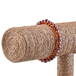 Genuine Amber Unisex Bracelet - Polished Baltic Sea Amber Jewelry - Baroque Shape Amber Beads Hand-Assembled in Europe - Cognac - 7 inch