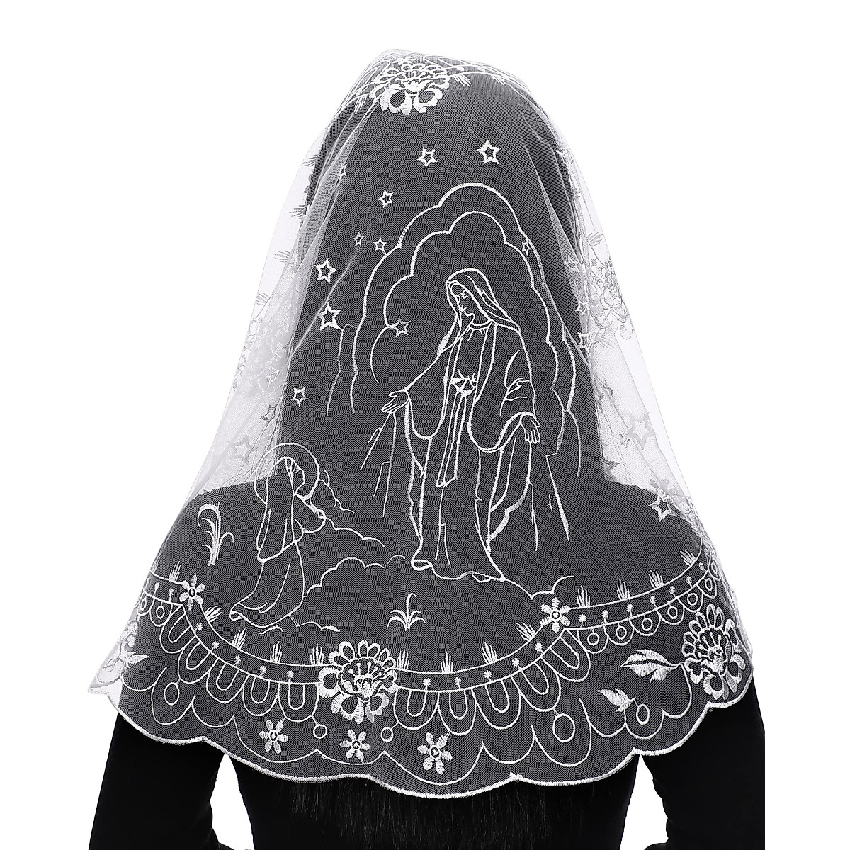 Bozidol Catholic Mantilla Chapel Veil Spanish Religious Prayer Veil Lace Church Head Covering with Hair Clips (White)