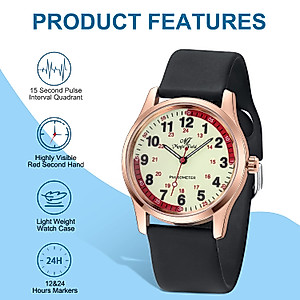 ManChDa Nurse Watch for Nurse Medical Watch Nurse Watch for Women Silicone Watch Nurse Watch Second Hand Easy to Read Watch Military Time Watch Waterproof Luminous Watch 24 Hours Watch Black