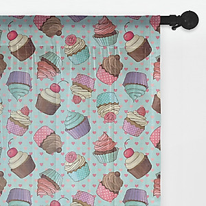 Ambesonne Dessert Tulle Curtains with Rod Pocket, Repeating Pattern of Yummy Cupcakes with Rose and Cherry Toppers on Hearts Backdrop, Sheer Drape for Wedding Party 2 Panels, 108" x 72", Multicolor