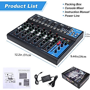 YaeCC 7 Channel bluetooth Live Studio Stereo Audio Mixer Sound Mixing DJ USB Console