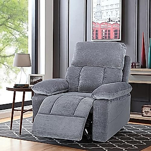 FICMAX Recliner Chair with Vibration Massage, Heat and Side Pocket, Ergonomic Lounge Chair for Living Room, Single Sofa Chair Home Theater Seating Reclining Chair Recliner Sofa (Grey)