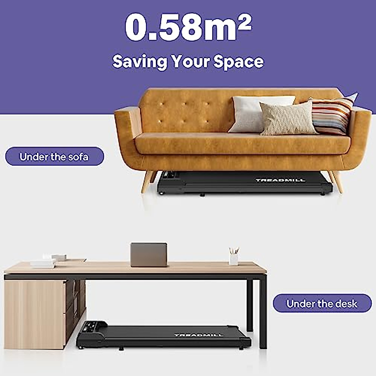 Rellysport Under Desk Treadmill, Walking Pad for Home/Office, Portable Walking Treadmill 2.25HP, Walking Jogging Machine with 265 lbs Weight Capacity Remote Control LED Display