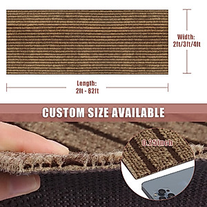 ZGR Runner Rug 2 ft x 6 ft Indoor/Outdoor Low Profile, Hallway, Kitchen, Patio, Deck Area, RV, Entryway, Garage, with Natural Non-Slip Rubber Backing, Brown with Brown Stripe, Custom
