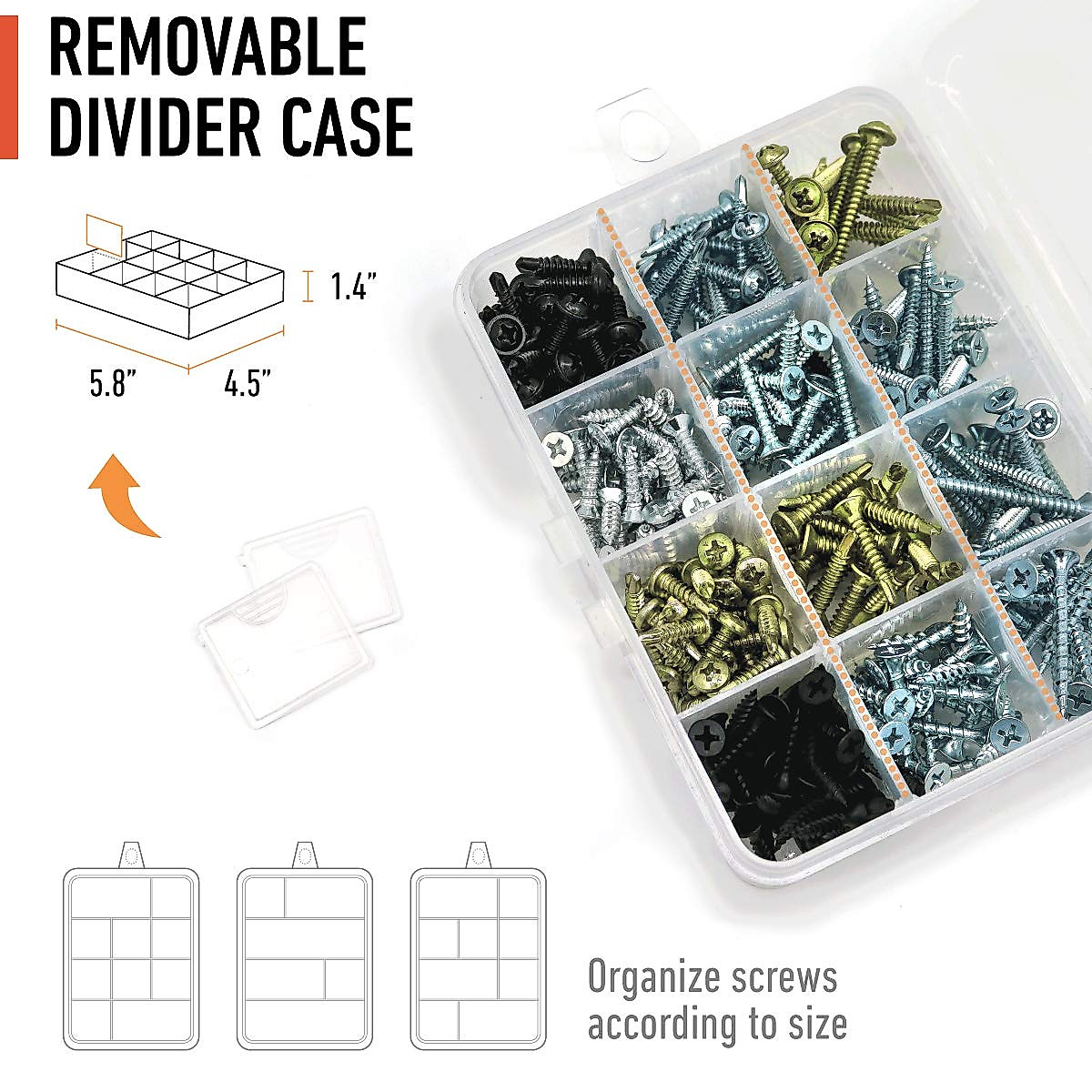 MYTOW Self Drilling & Self Tapping Screws Assortment Kit Set (250Pcs) Screws Available for Multi-use for Wood Screws, Sheet Metal Screws, and Drywall Screws,Screw Organizer and Storage