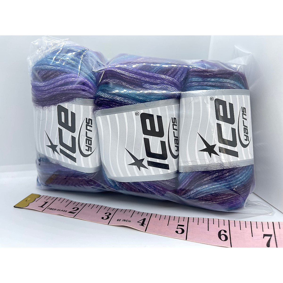 Ice Yarns Picasso 3 Pack - Blues, Lilac, Grape, Purple Yarn Fuzzy with Subtle Sheen Worsted Weight, 3x125 Yards (3x115meters) 3x1.76 Ounces (3x50 Grams)