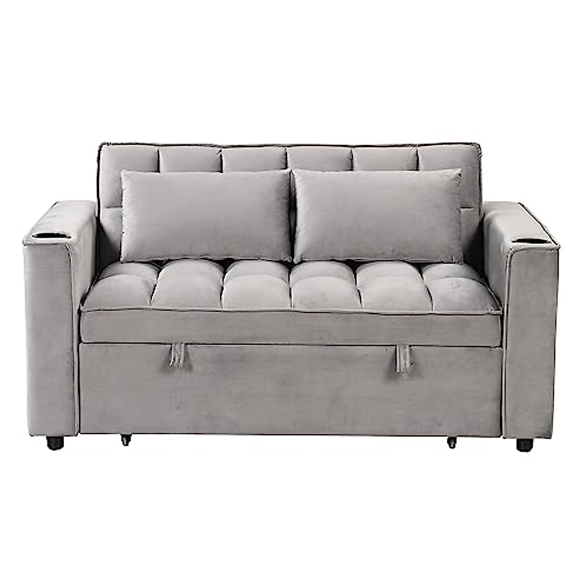 3 in 1 Upholstered Futon Sofa Convertible Twin Sofabed ,Foldable Tufted Loveseat with Pull Out Sleeper Couch Bed, Space Saving Love Seat Daybed W/Side Pockets ,USB Ports & Cupholders for Living Room