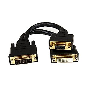 StarTech.com DVI I to DVI D and VGA Splitter, 8in, Wyse Compatible, DVI Video Splitter Cable for Dual Monitor Setup (DVI92030202L)