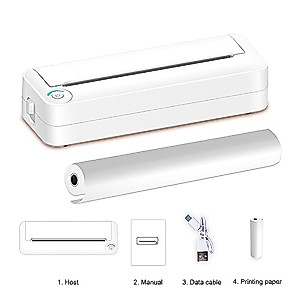 Dioche Thermal Printer, 200dpi Portable Printer No Ink Printer with Bluetooth USB Connection for Clear and Convenient Printing (White)