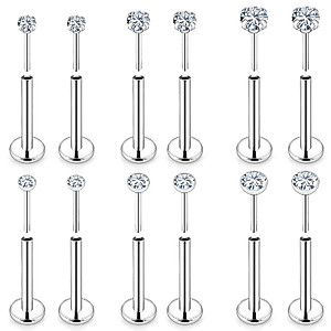 Lcolyoli 16G Threadless Push in Nose Rings Studs for Women Diamond CZ 2mm 2.5mm 3mm Surgical Steel Cartilage Earrings Tragus Earrings Helix Piercing Jewelry Threadless Earring 10mm 3/8inch