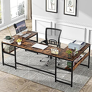 Tribesigns U- Shaped Desk with Bookshelf and Tilting Drawing Board, L Shaped Computer Desk Gaming Gamer Table Workstation Desk with 3 Desktop for Home Office (Rustic)