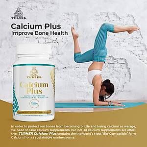 TURNER Calcium Plus, All-Natural Marine Calcium Supplement, with UAF1000+ Super Antioxidant, Magnesium + Vitamins K2 & D3, Supports Bone Density & Joint Health, 6 Bottles, 540 caps, 6 Month Supply