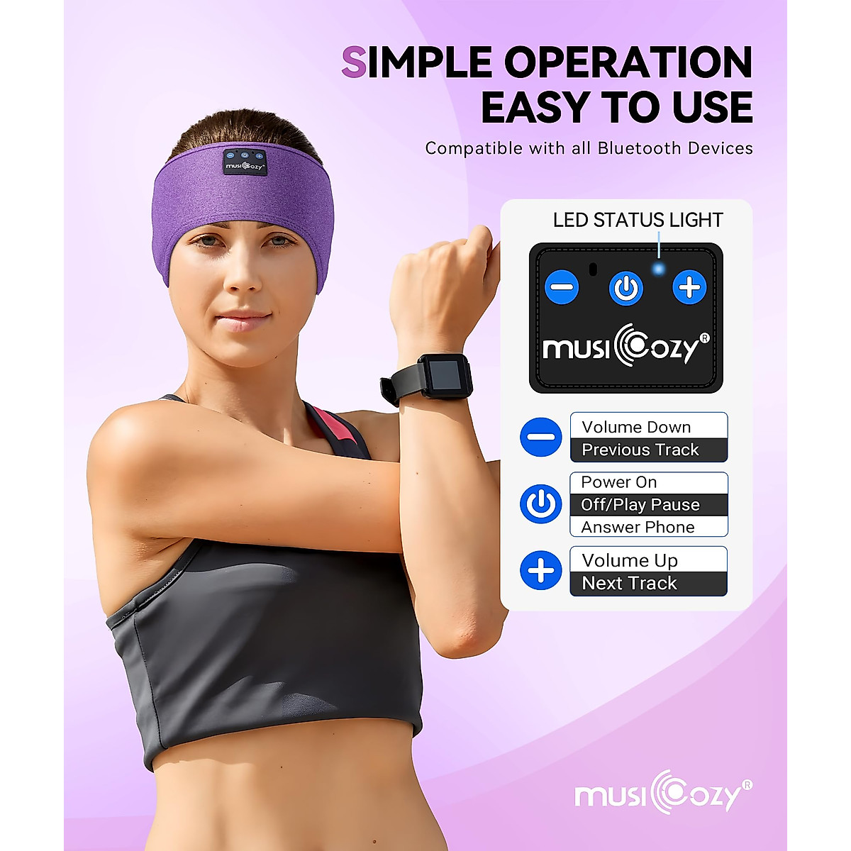 MUSICOZY Bluetooth 5.2 Headband Sleep Headphones Headband Headphones Sports Wireless Music Earphones Eye Mask Earbuds for Workout Running Travel Yoga Mom Women Cool Gadgets Unique Gifts