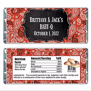 Paisley Pattern Personalized Candy Bar Wrappers for Chocolate, Birthday Party Favors, Hershey Bar Labels, Pack of 20 (Red)
