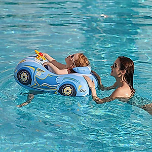 Swimbobo Toddler Pool Float Inflatable Car Baby Swim Float with Adjustable Sun Canopy and Safety Seat Pool Toys for Kids 1-4 Years Old (Blue Sports Car)
