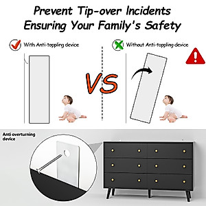 HOUROM Black Dresser for Bedroom, Modern 6 Drawer Double Dressers with Gold Handles, Wood Chest of Drawers for Living Room, Hallway, Entryway