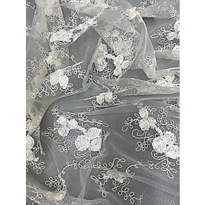 Andrea Ivory 3D Floral Matte Corded Embroidery on Mesh Lace Fabric by The Yard - 10016
