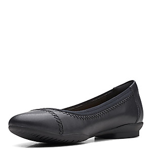 Clarks Women's Sara Bay Ballet Flat, Black Leather, 8.5