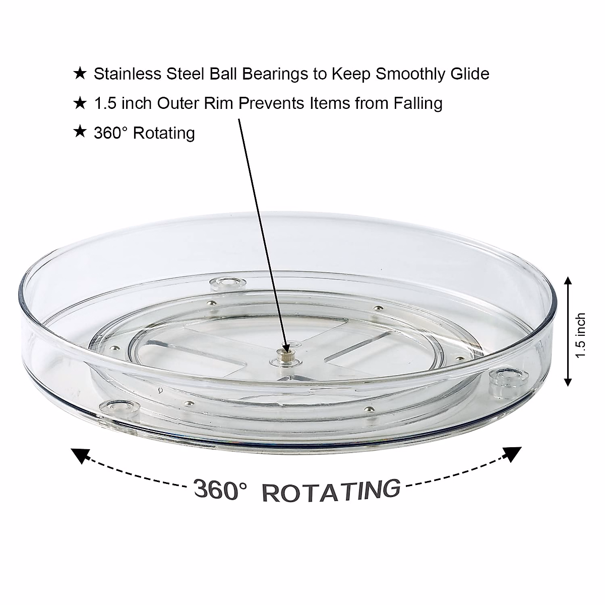 6 Pc Grey Apothecary Jars Bathroom Storage Organizer Bundle with 1 Pack 11 Inches Clear Lazy Susan Rotating Turntable Food Storage Container for Cabinets, Pantry, Fridge, Countertops,Vanity