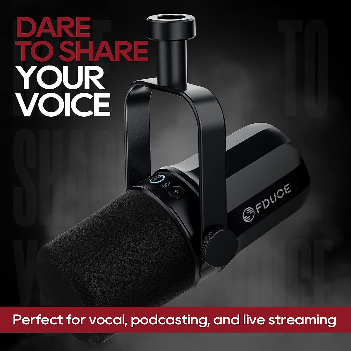 FDUCE SL40 USB/XLR Dynamic Microphone for Podcasting, Gaming, Live Streaming & Recording, Built-in Headphone Output, LED Mute Button, All Metal, Voice-Isolating Technology