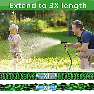 Expandable Garden Hose 100 ft with 10 Function Spray Nozzle, 2024 Nwe Version, Lightweight, Durable, No-Kink Flexible Water Hoses, 3/4" Brass Fittings and 4-Layer Latex Core(Green Black)