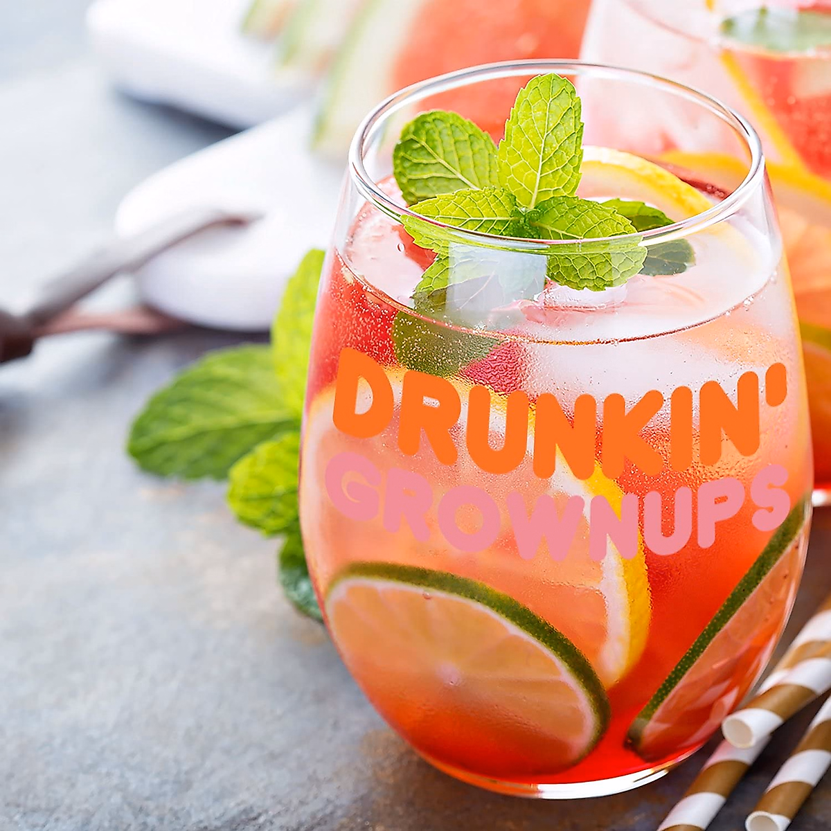 Toasted Tales - Drunkin' Grownups Wine Glass | Stemless Bachelorette Drinking Glasses | Gift for Her | Weekend Gifts for Women | Wine Glasses for Camping | Large Wine Glasses Gift for Women (15 oz)