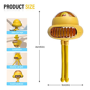 BOHANNE 4000mAh Portable Battery Operated Stroller Fan Flexible Tripod Clip On Fan with 4 Speeds Handheld Personal USB Fan for Car Seat Crib Bike Treadmill (Yellow)