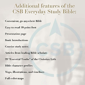 CSB Everyday Study Bible, Black LeatherTouch, Black Letter, Study Notes, Illustrations, Aricles, Easy-to-Carry, Easy-to-Read Bible Serif Type