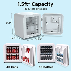 Husky Premium Retro Mini Refrigerator with 1.5 Cu.ft./43L Capacity, Countertop Mini Fridge with Reversible Door, Freestanding Mini RetroFridge for Bedroom, Bar, and Office