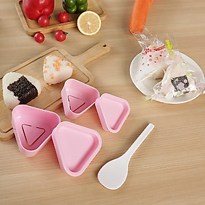 Aesumta Triangle Onigiri Mold,2 Pcs Sushi Mold  ,Onigiri Mold Set with Wrapper Bags & Stickers for Bento Home DIY Sushi Making Kit (pink)
