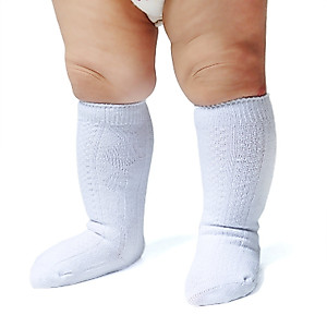 EPEIUS Unisex-Baby 3 Pair Pack Seamless Cable Knit Knee High Socks Infant Boys/Girls Uniform Stockings for 3-6 Months,White