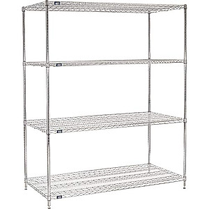 Nexel Adjustable Wire Shelving Unit, 4 Tier, Commercial Dry Storage Rack, 30" x 60" x 74", Chrome