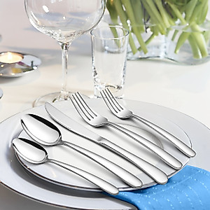 E-far Heavy Duty Silverware Set for 8, 40-Piece Stainless Steel Flatware Cutlery Set, Heavy Weight Metal Eating Utensils Sets for Home Restaurant Weddings, Mirror Polished & Dishwasher Safe