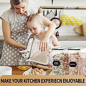 PRAKI Cereal Containers Storage Set (4L,135.2 Oz), 4PCS Airtight Food Storage Containers with Pour Spout for Kitchen & Pantry Organization Cereal Dispensers with 20 labels, Measuring Cup & Marker