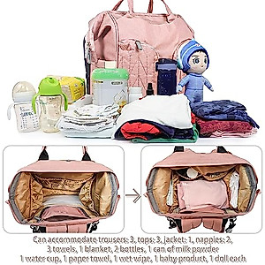 Uguisu Boys and Girls Diaper Backpack,Baby Nappy Bag Backpack,Baby Portable Folding Bed,Baby Large Capacity Multifunctional Diaper Backpack,Baby Gift - Pink