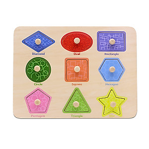 Aile Toddler Wooden Preschool Learning Shape Peg Puzzle Board Toys