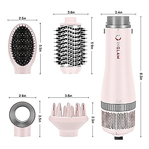 Hair Dryer Brush Set, IG INGLAM 4 in 1 Blowout Brush, Negative Ion Detachable Hair Dryer & Styler Volumizer Hot Air Hair Dryer Brush with 2 Styling Brush Heads, Pink
