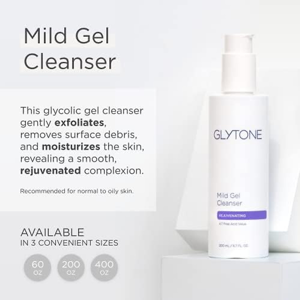 Glytone Mild Gel Cleanser - Exfoliating Face Wash for Normal to Combination Skin - With 4.7% Pure Glycolic Acid - Vegan & Fragrance-Free - 6.7 fl. oz.